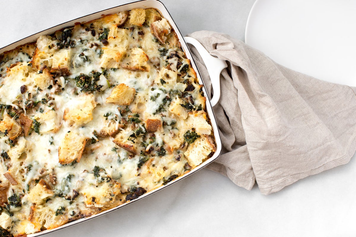 Vegetarian “Sausage” and Spinach Strata